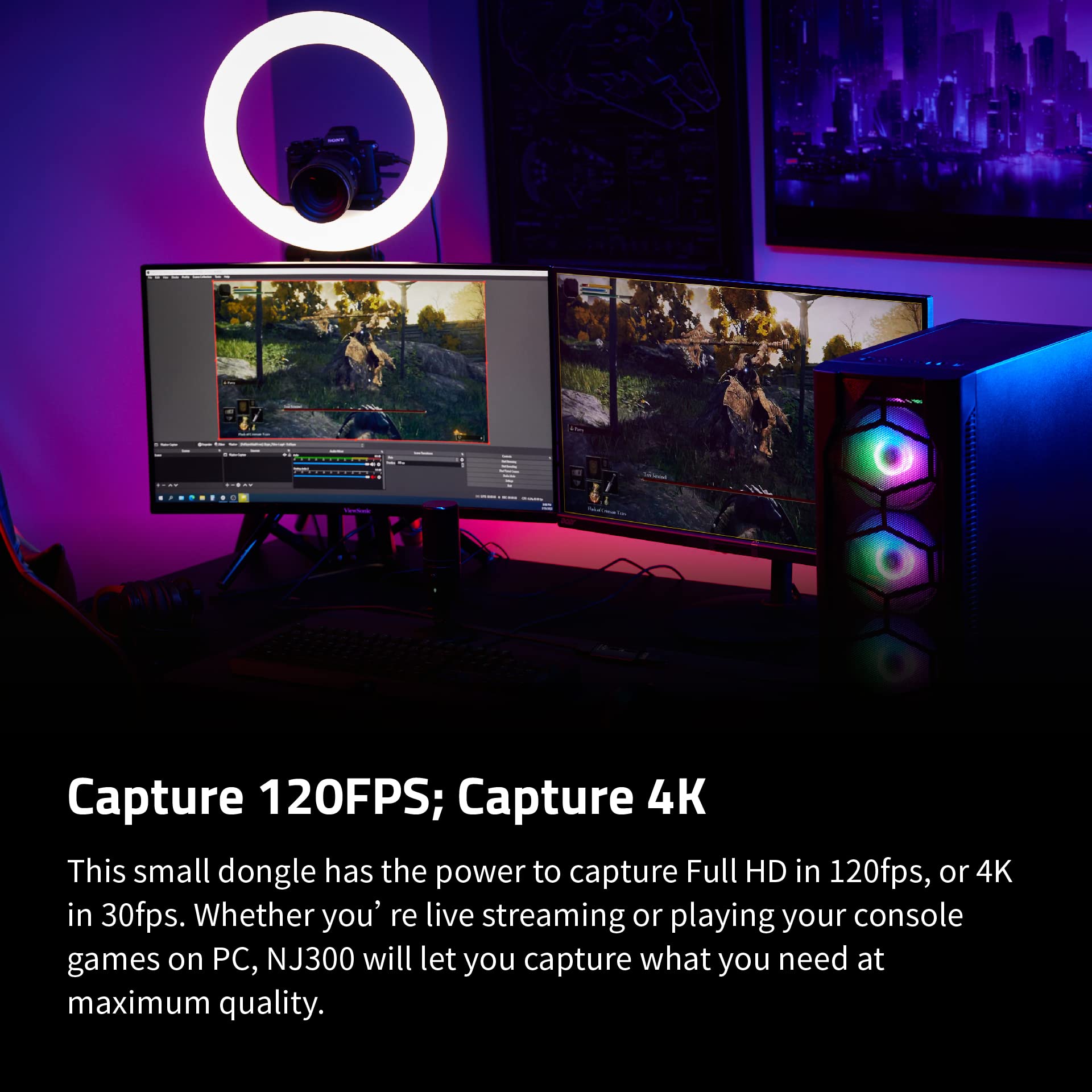 Narvitech NS120, External Capture Card. 120 FPS Capture, Stream and Record in 4K30 or 1080P120 with Ultra-Low Latency on PS5, PS4, Xbox Series X/S, Switch, in OBS and More, on PC and Mac.