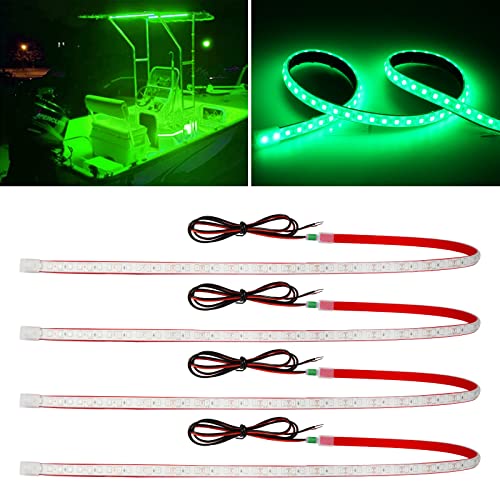 Green Led Strip Lights,24inch 12V Interior Light Strip IP68 Waterproof Cuttable for Car Motorcycles Boat Golf Cart Truck Cargo Home Decoration with Strong Nano Tape(4PCS)