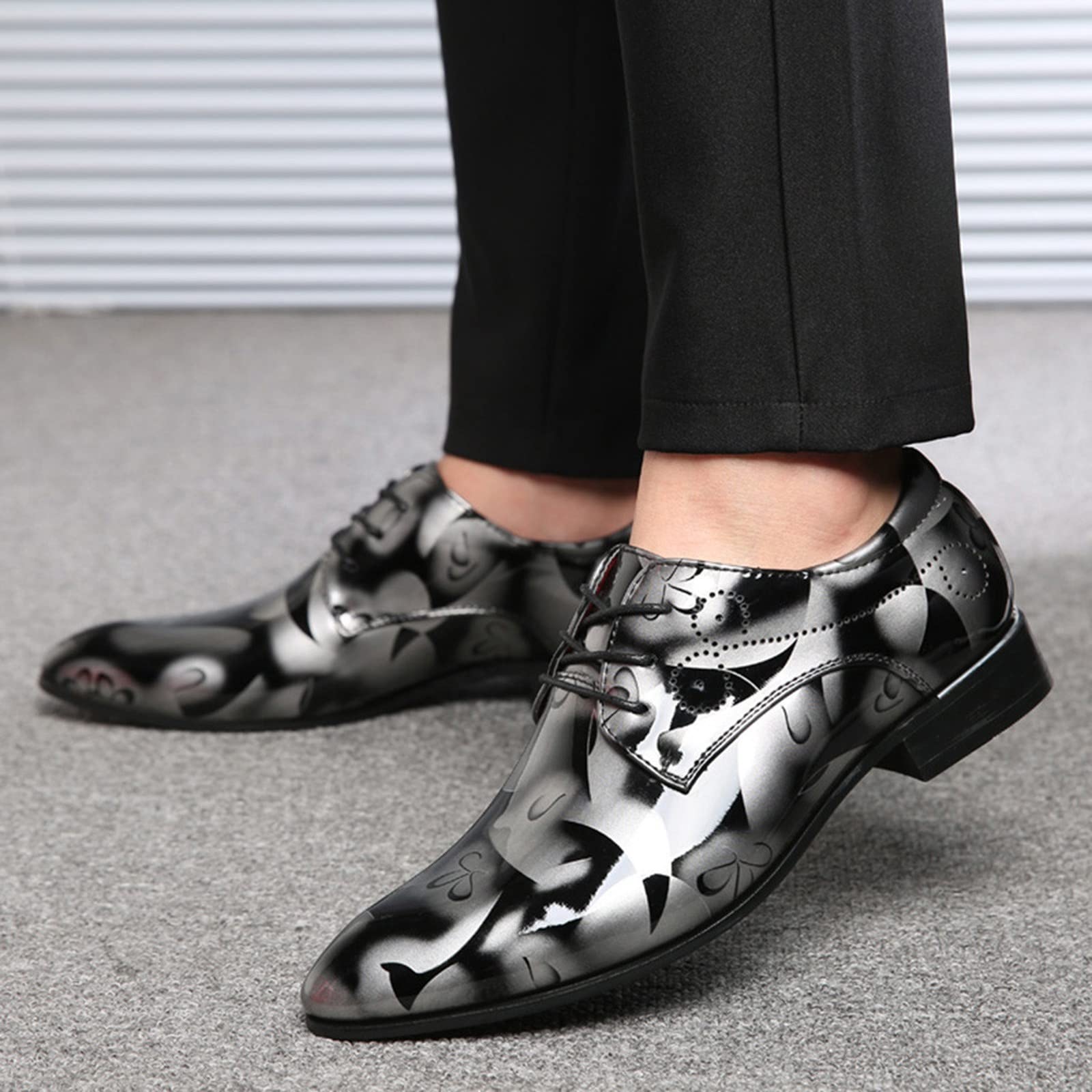 Classical Style Shoes for Men Slip On PU Leather Low Rubber Sole Block Heel Work Mens Leather Skater Shoes Grey