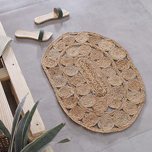 Madhu International Oval Natural Jute Rug Mat – 20x30 Inches Boho Rug – Indoor Outdoor Jute Farmhouse Decor