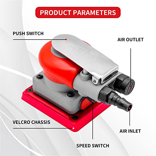 DATOUBOSS Pneumatic Palm Sander Square Air Random Orbital Sander for Car Waxing,Auto Body Work, Wood working Car Polisher Sets with Sanding Pad and 15 Pcs Sandpapers