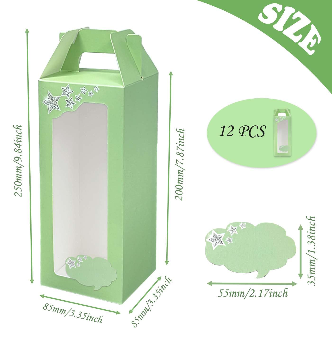 HEIPINIUYE 12 Pcs Sage Green Party Favor Boxes Gift Gable Boxes with Window Boho Candy Boxes Cookie Boxes for Birthday Wedding Baby Shower Party Decorations Candy Treat Boxes