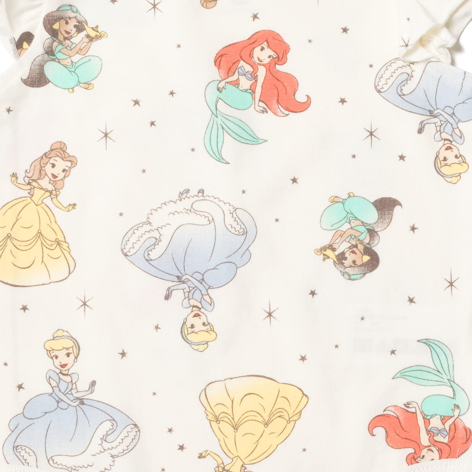 Disney Princess Ariel Cinderella Belle Newborn Baby Girls 4 Pack Cuddly Snap Bodysuits made with Organic Cotton 3-6 Months