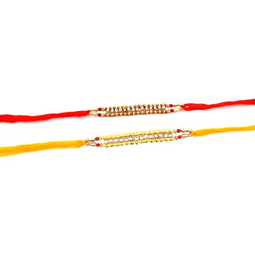 IndiaBigShop Set Of Two Rakhi, 14 Stone Rakhi Thread, Raksha Bandhan Gift For Your Brother Vary Color.
