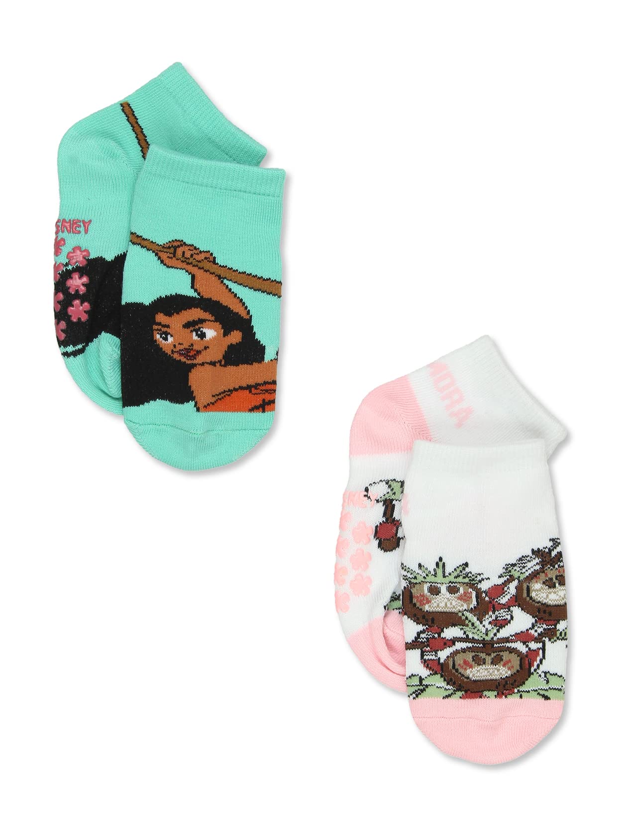 Disney Princess Moana Toddler Girls 6 Pack Quarter Style Socks with Grippers (Small (4-6), Blush)