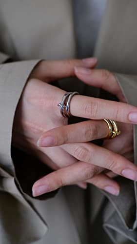 CNLPRE 18K Gold Plated and 925 Silver Plated Rings for Women Minimalist Statement Ring with Stacking Wire Kink Design Only One Size