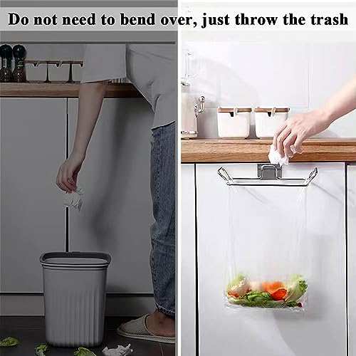 Meiloi Trash Bag Holder for Cupboards Kitchen Cabinet Door, Stainless Steel Portable Garbage Bins