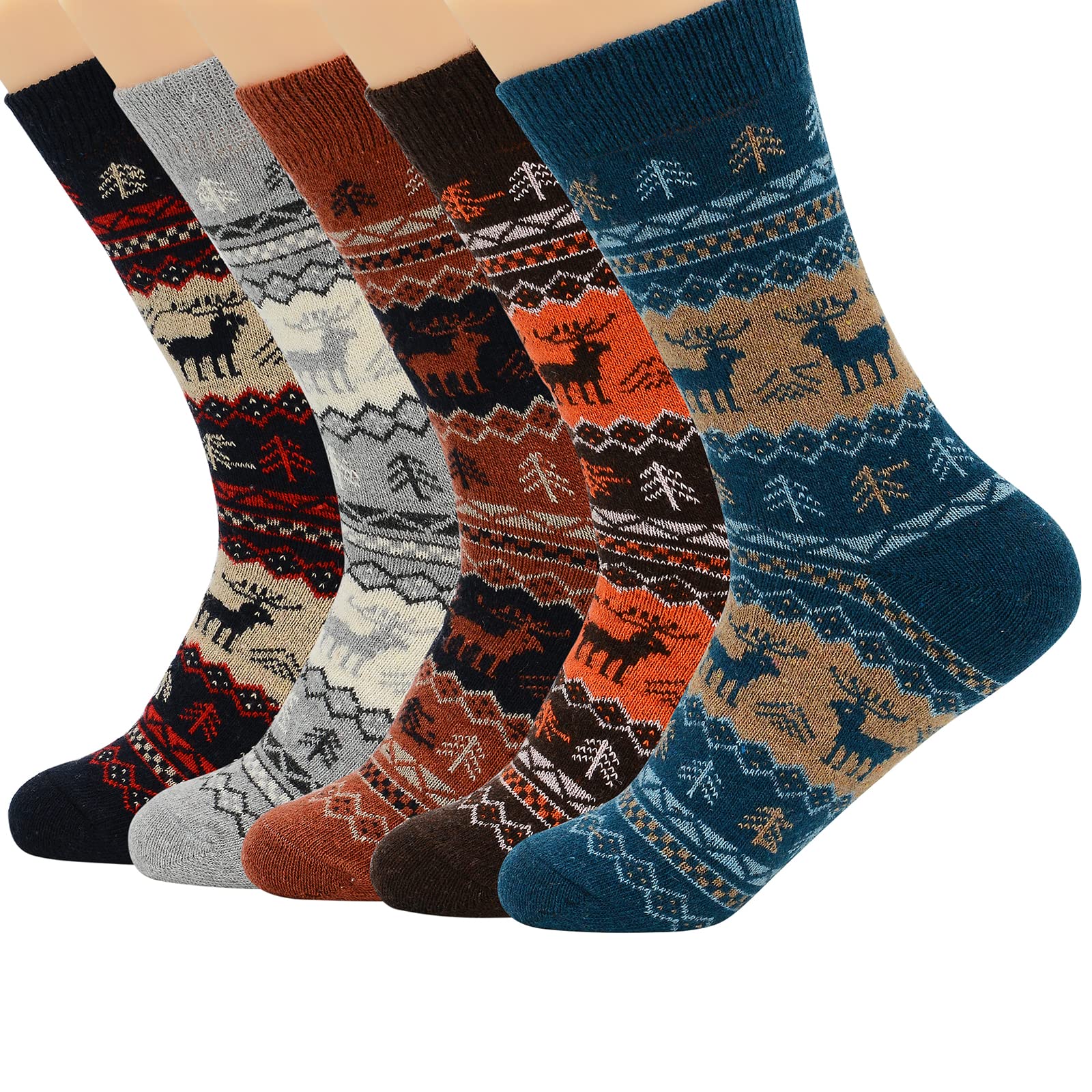 Durio Mens Christmas Socks Warm Wool Socks for Men Soft Casual Winter Socks Cozy Socks for Men Crew Socks Deer One Size