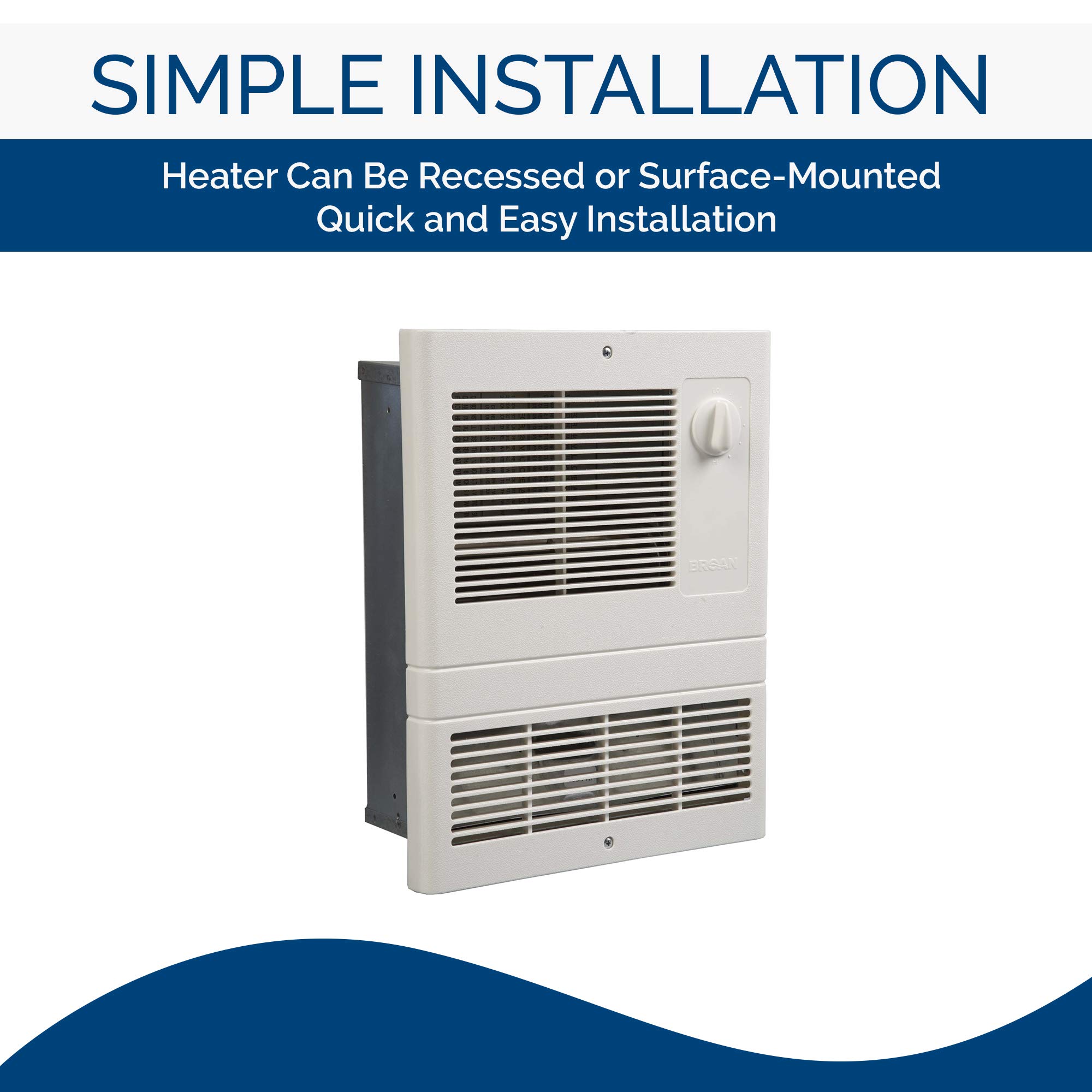 Broan-NuTone 9815WH High Capacity Wall Heater with Built-In Adjustable Thermostat, 1500W, 120/240V, White