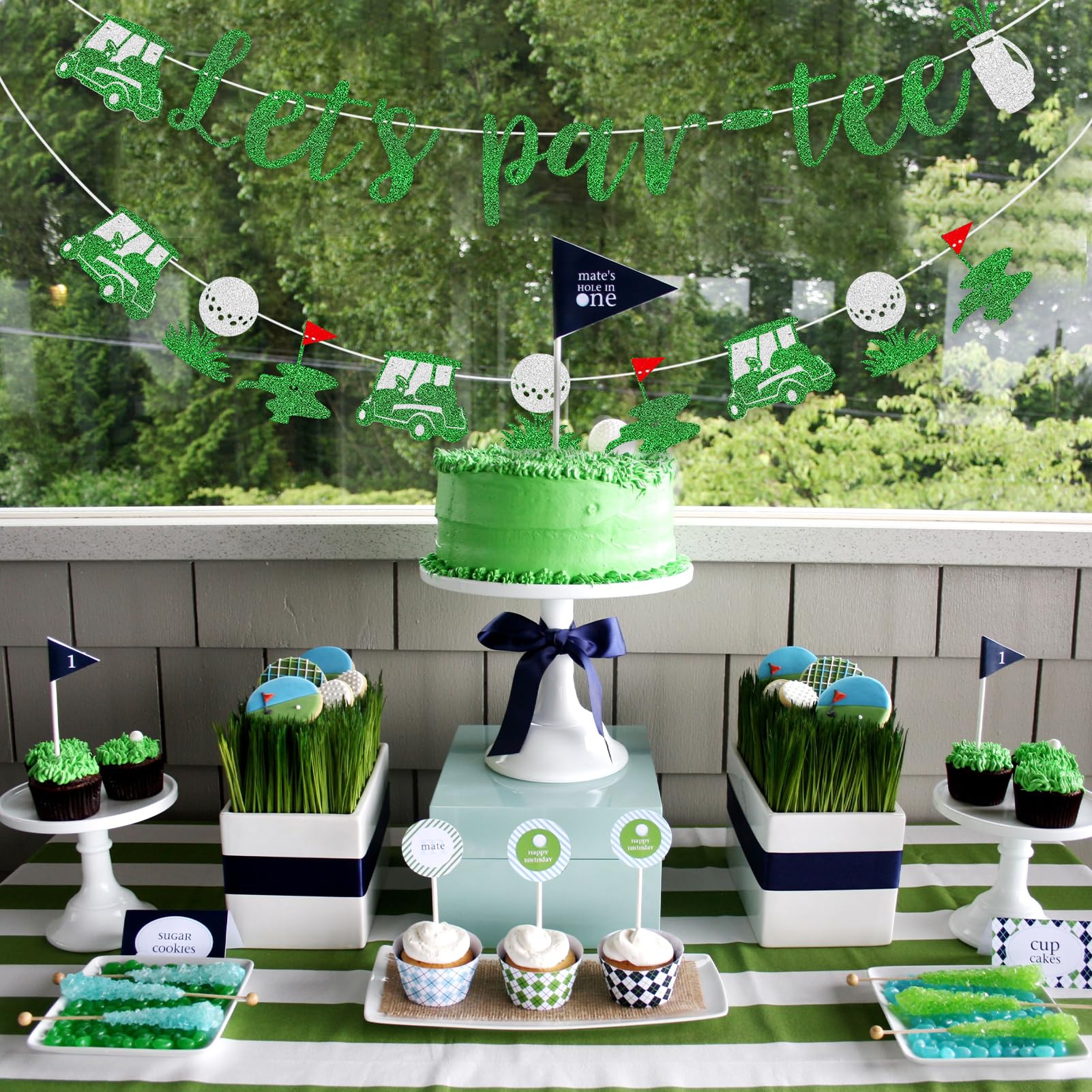 Generic Let's Par Tee Banner, Tee Banner Golf Themed Birthday Party Decoration, Golf Themed Retirement Party Decorations,Green Glitter