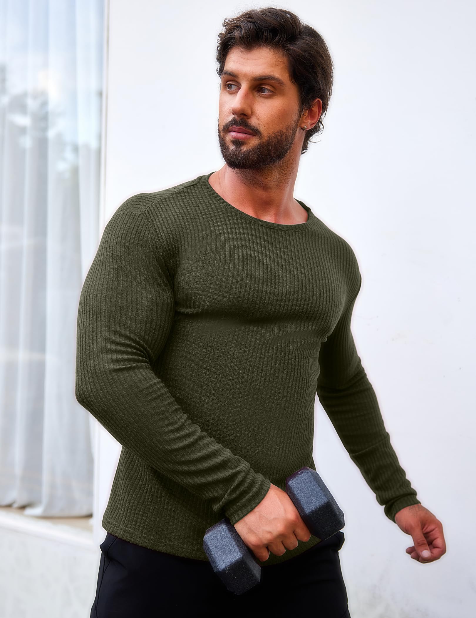 COOFANDY Men's 2 Pack Muscle T-Shirt Stretch Long Sleeve Casual Workout Tee Shirts