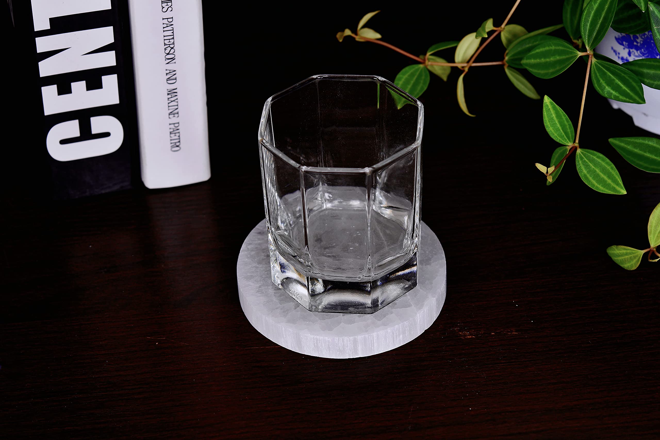 CNYANFEI 3pcs Selenite Charging Plates 4” Satin Spar Crystal Tray Natural Selenite Stone Coasters Circle Gemstone Slab Bulk