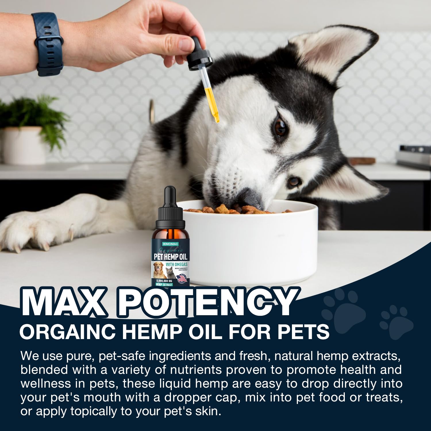 HEMOMAC Hemp Oil for Dogs & Cats Hip Joints Support Organic Hemp Oil Drop Help for Pet Аnxiеty, Pаin, Strеss, Slееp, Аrthritis, Sеizures Rеlief - Cаlming Trеats