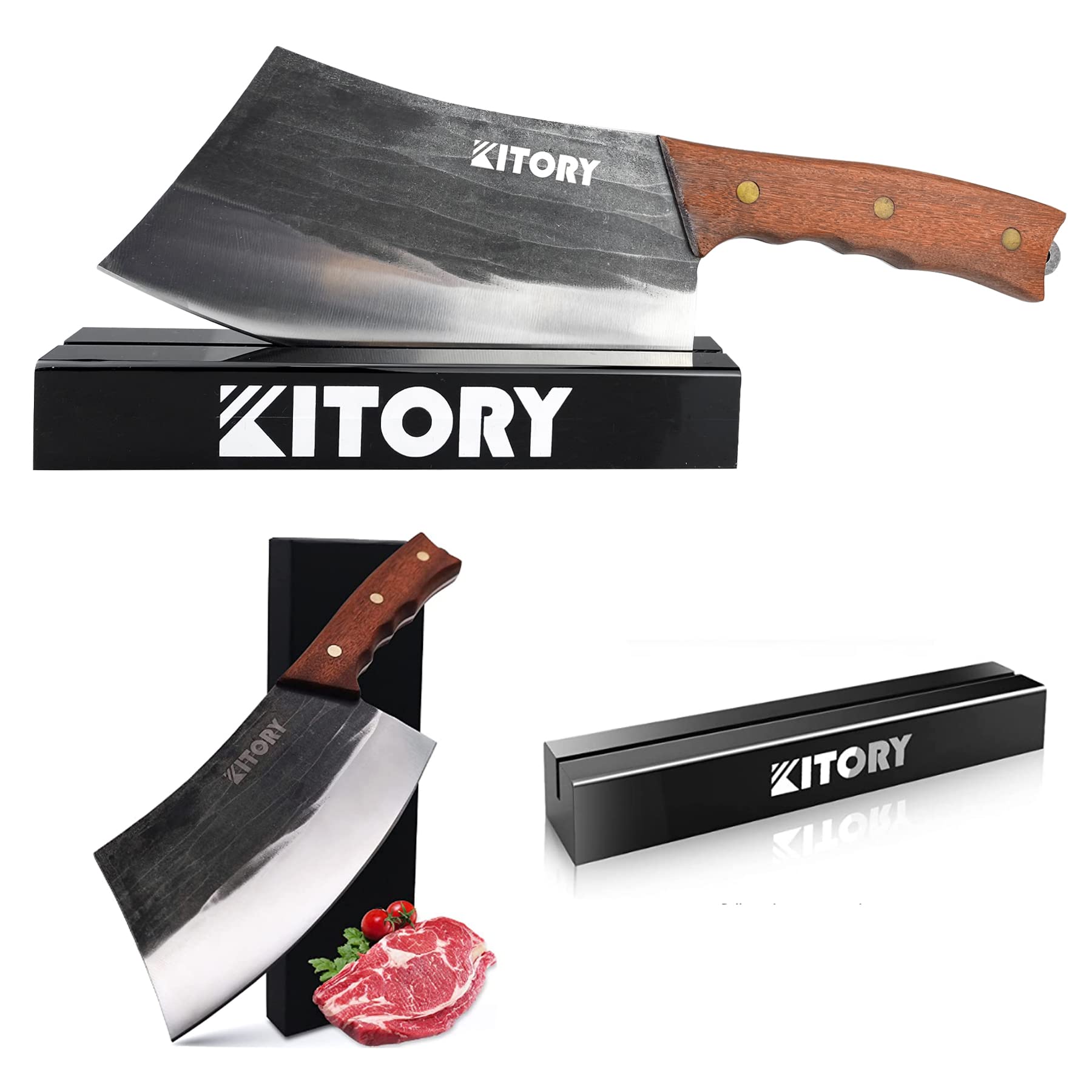 Kitory Meat Cleaver Knife, Vegetable Kitchen Knife + Black Knife Block Knife Storage for Protecting Knife Blade