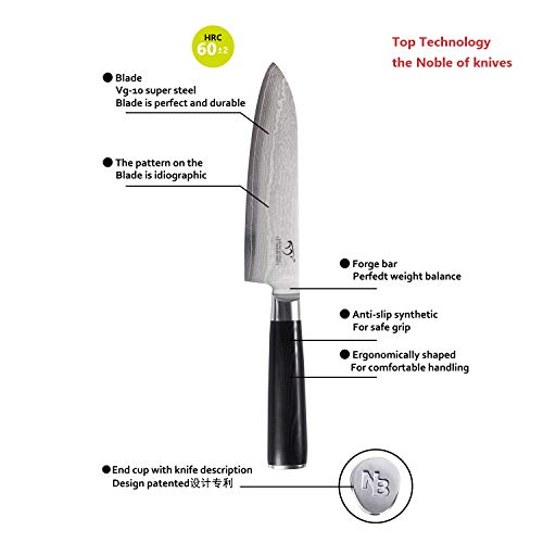 Damascus Santoku Knife 7 Inch, Professional Kitchen Knife Forged with VG10 Super Steel 67 Layer Damascus, Non-slip Wood Ergonomic Handle, Razor Sharp Lightweight Multipurpose Full Tang