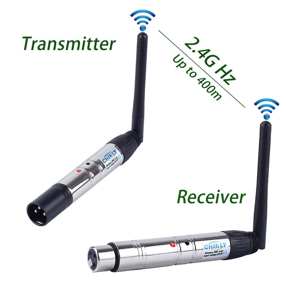 CHINLY 8pcs 2.4G DMX512 Wireless 1 Male Transmitter & 7 Female Receivers Control for Stage PAR Party Light