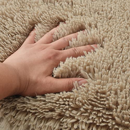 ECM. Beautiful Living Room Rug Set - Solid Aesthetic Soft Fluffy Rug Carpet for Home, Dining Room, and Kitchen - Faux Fur Anti Slip Rug & Water Absorber Bathroom Carpet Set - Taupe