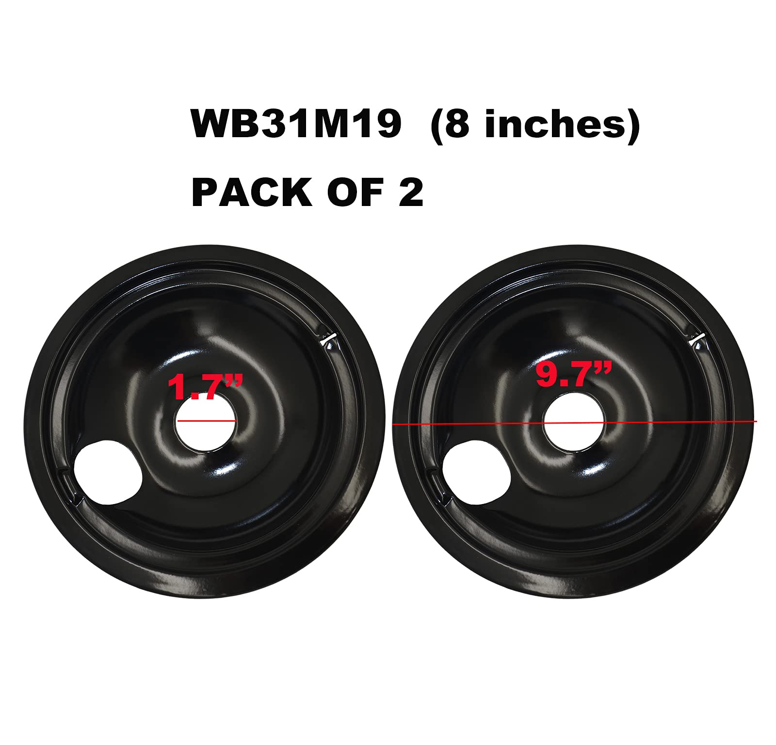 WB31M19 and WB31M20 Range Cooktop Porcelain Drip Pans Replacement Set Compatible with GE Hotpoint Kenmore Range with Locking Slot - Includes 2 6-Inch and 2 8-Inch Pans, 4 Pack, Black
