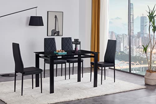IANIYA 5-Piece Tempered Glass Dining Table Set for Kitchen Room in Transparent Table and Black Chairs (2023 New Black Set 5)