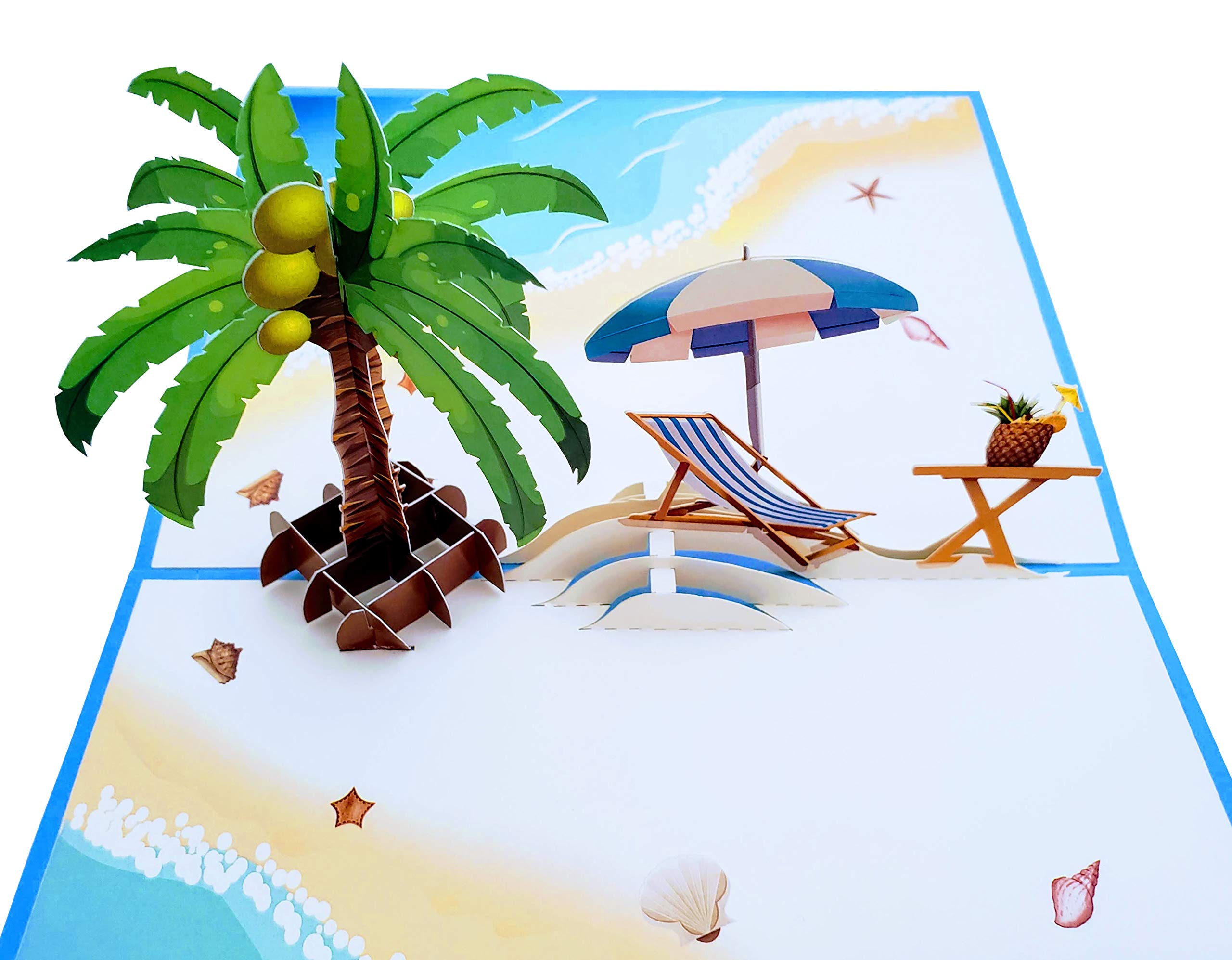 iGifts And Cards Oceanfront 3D Pop Up Greeting Card - Tree, Palms, Ocean, Beach, Vacation, Calm, Bon Voyage, Fun, Just Because, Retirement, Mother’s Day, Father's Day, Happy Birthday