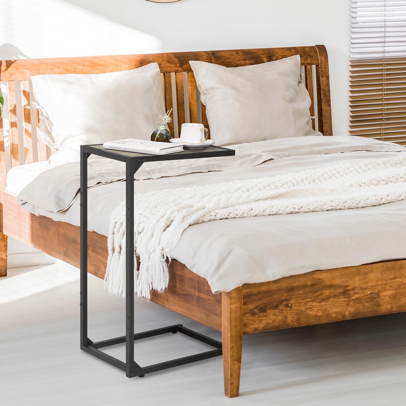 FAGIGY Side Table/C Shaped End Table for Couch & Bed, End Tables Living Room Tables Sofa Tables for Living Room, TV Tray for Eating on Couch, Small End Tables for Small Spaces, Easy Assembly, Oak