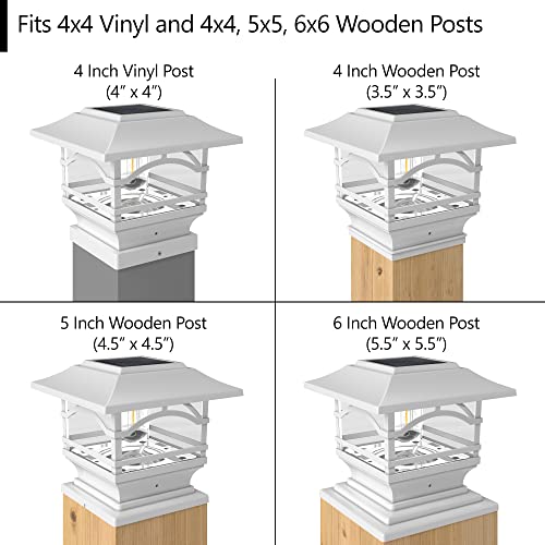 Davinci Lighting Edison Solar Outdoor Post Cap Lights - 4x4 5x5 6x6 - Bright LED Light for Fence Deck Garden or Patio Posts - Pearl White (2 Pack)