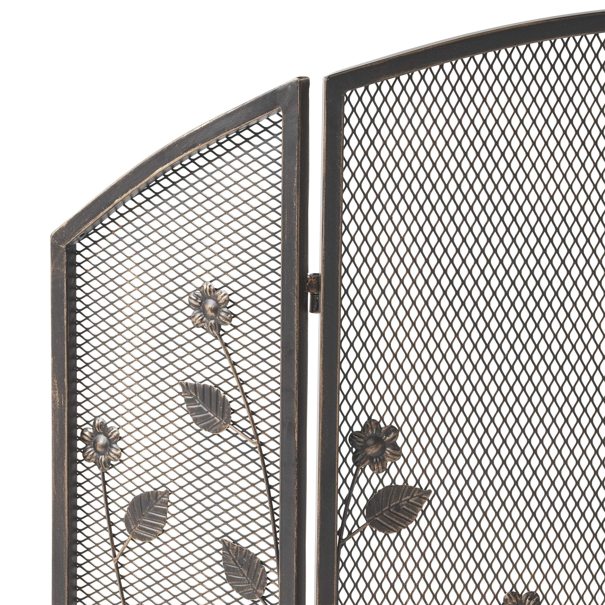 Christopher Knight Home Jenna Modern Iron Firescreen with Leaf Accents, Black Gold Finish