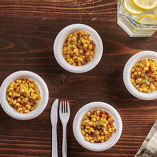 PLASTICPRO 100 PCS White Plastic Bowls 5 oz Premium Quality Light Weight Dishes Disposable Small Plastic Bowls for Dessert Appetizers Soups for Parties Weddings