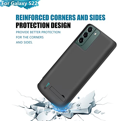 RUNSY Battery Case for Samsung Galaxy S22, 4800mAh Rechargeable Extended Battery Charging Charger Case, Add 100% Extra Juice, Not Compatible with S22+ or S22 Ultra (6.1 inch) Black