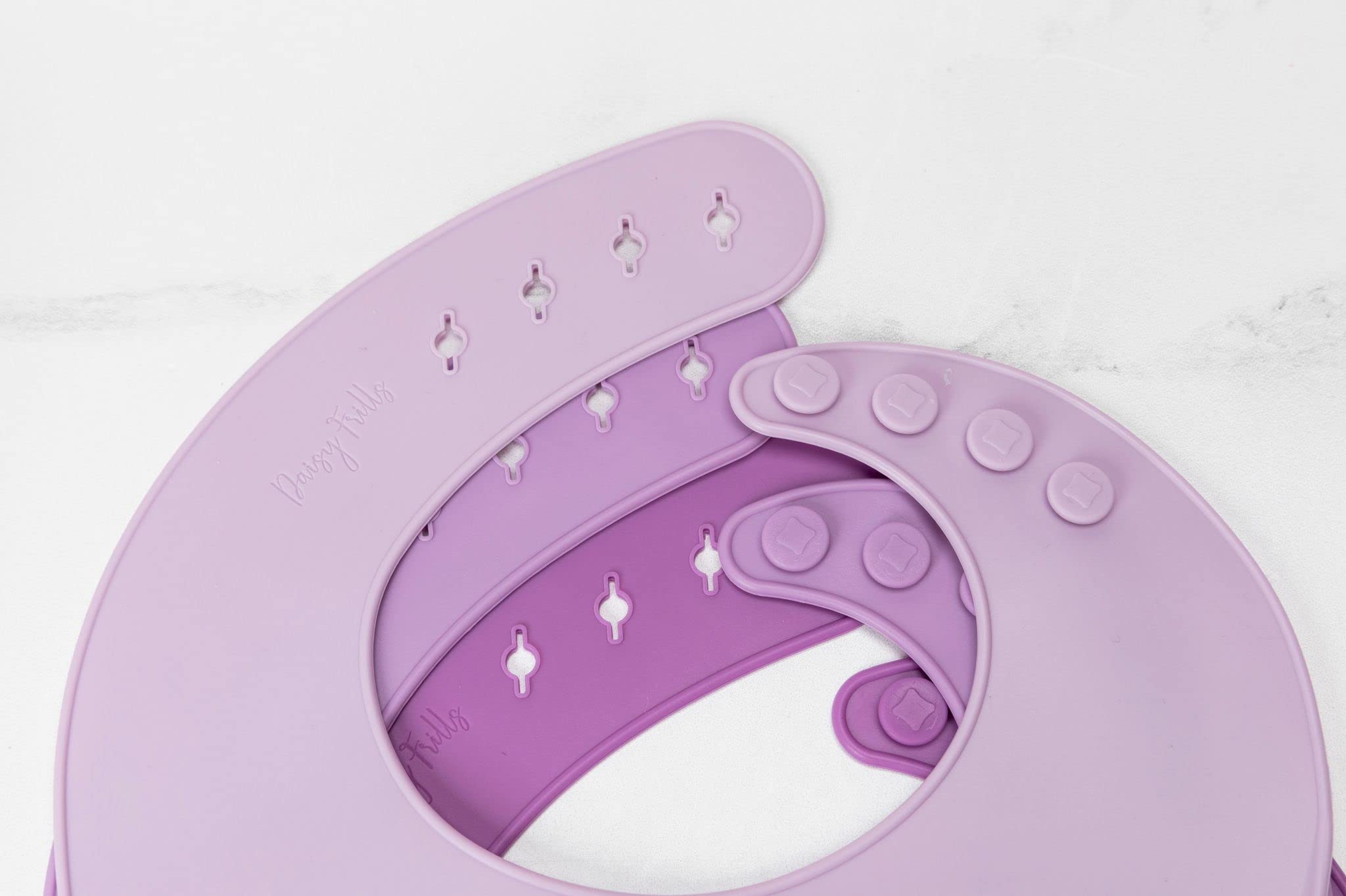 DAISY FRILLS Silicone Baby Bibs Infant Toddler Feeding | Muted Purple Multi Set Pack Of 3 | Waterproof, Durable, Adjustable, Soft!