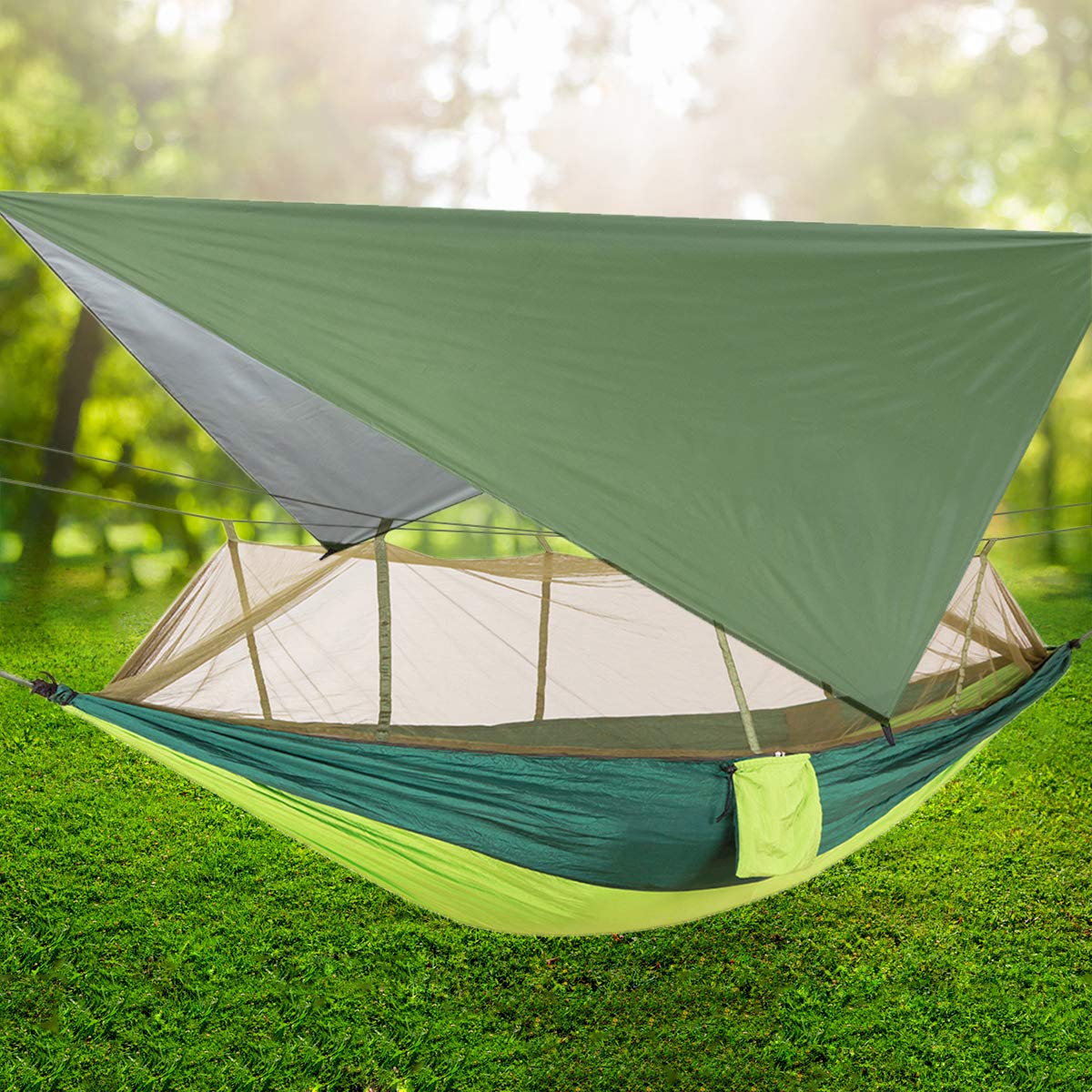 Camping Hammock with Mosquito Net & Rain Fly Tent Tarp & Tree Straps Portable Lightweight Double Nylon Hammock for Camping Hiking Travel Outdoor Backpacking