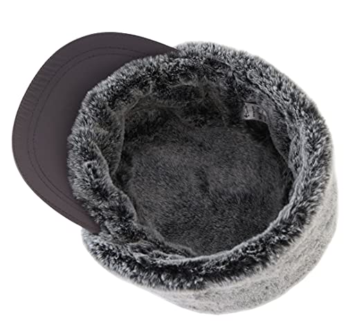 Connectyle Men's Winter Hats with Bill Earflaps Newsboy Hat Warm Ski Skull Cap Visor Sports Hat Grey