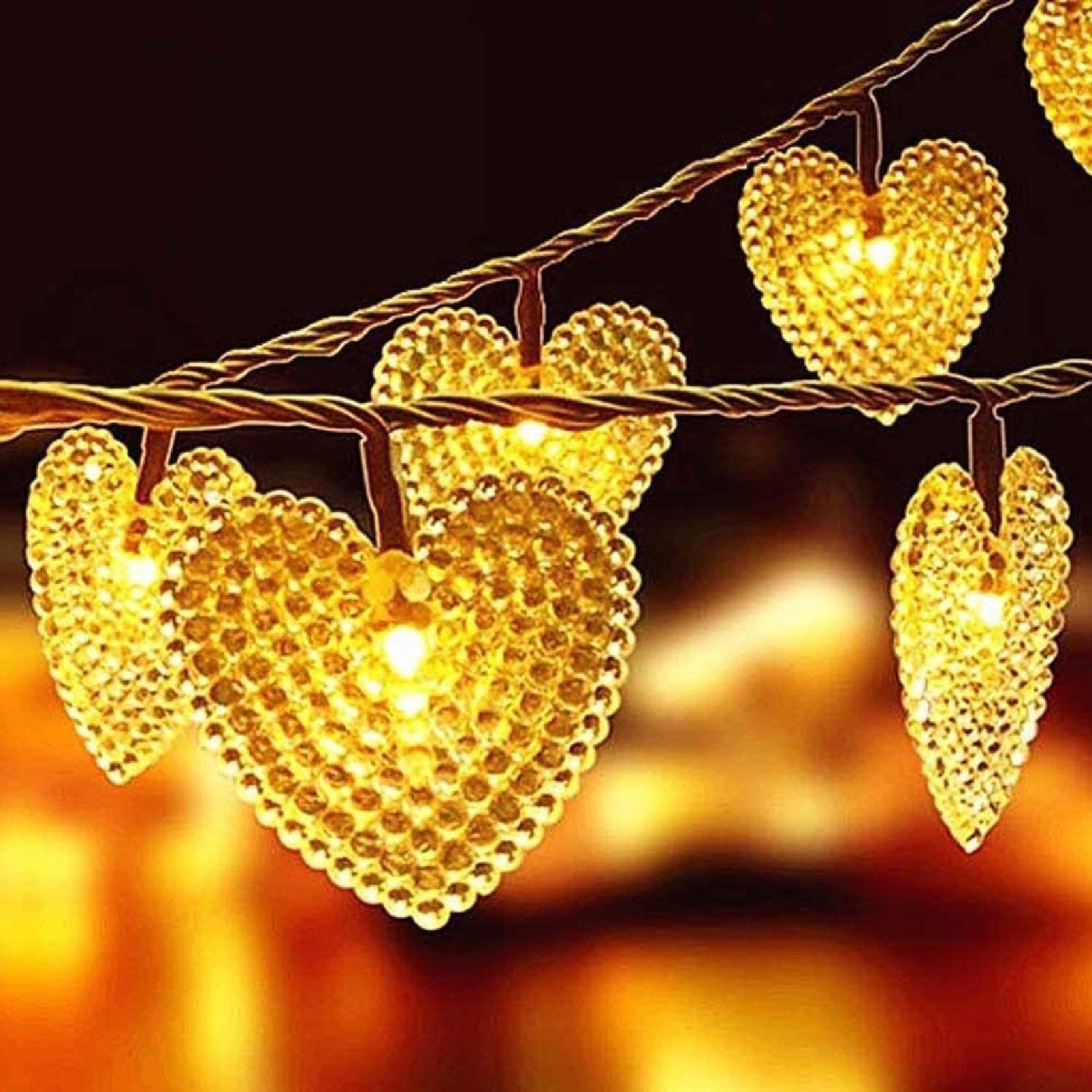 WONFAST Solar Heart String Lights, Waterproof 23ft 50LED Heart-Shaped 8 Mode Solar Starry Ambiance Lighting Christmas Fairy String Lights for Gardens Path Homes Wedding Party Decor (Warm White)