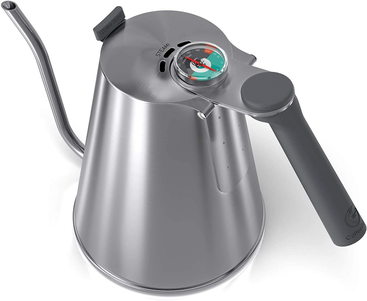 Coffee Gator Gooseneck Kettle with Thermometer, 52 oz Pour Over Coffee Kettle for All Stovetops w/Precision Drip Spout, 6.5 Cup