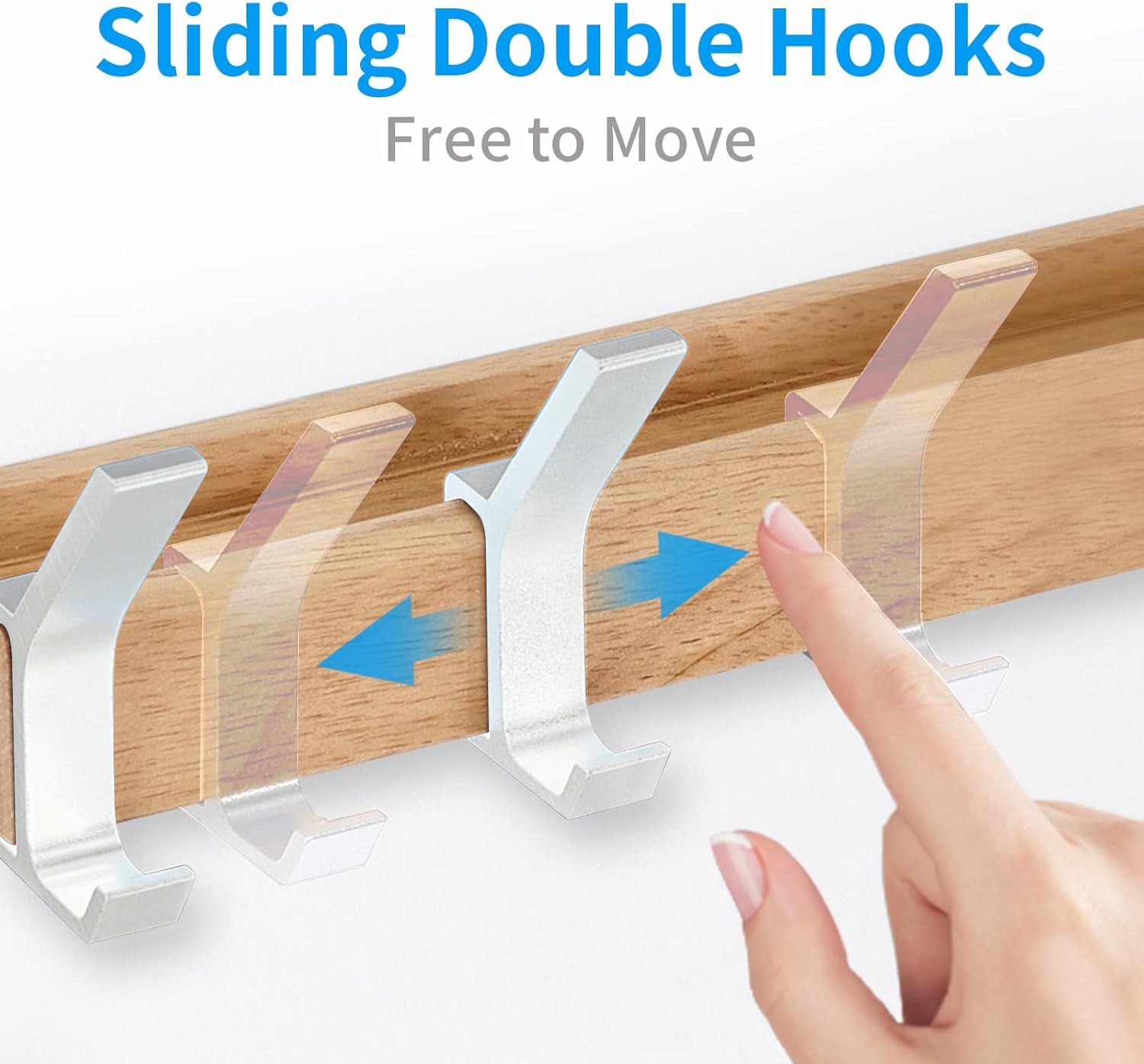 Generic Moderm Wall-Mounted Coat Hook Rail with 5 Double Hooks, 15-Inch Aluminum and Metal for Coats, Hats, Towels, and Robes (White). Natural Wood (Lacquer Coating); Hook: Aluminum (x 5)