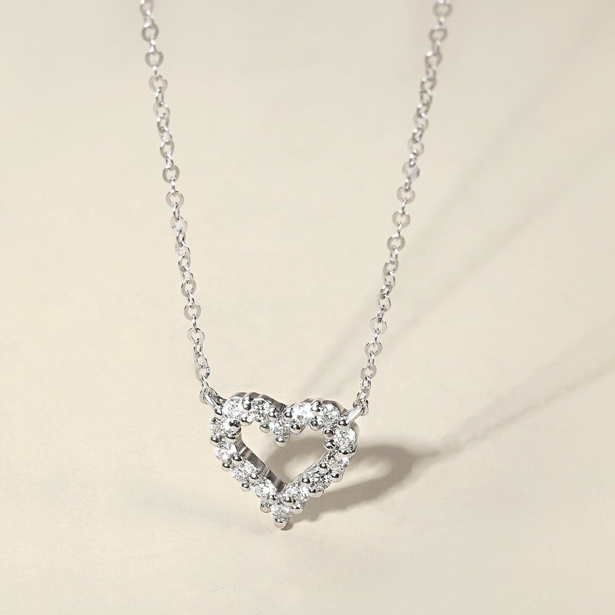 Carleen Solid Real Gold Round Diamond Small Tiny Love Open Heart Dainty Pendant Necklace Delicate Valentines Day Jewelry for Women Girls, 16+2" Solid Gold Chain