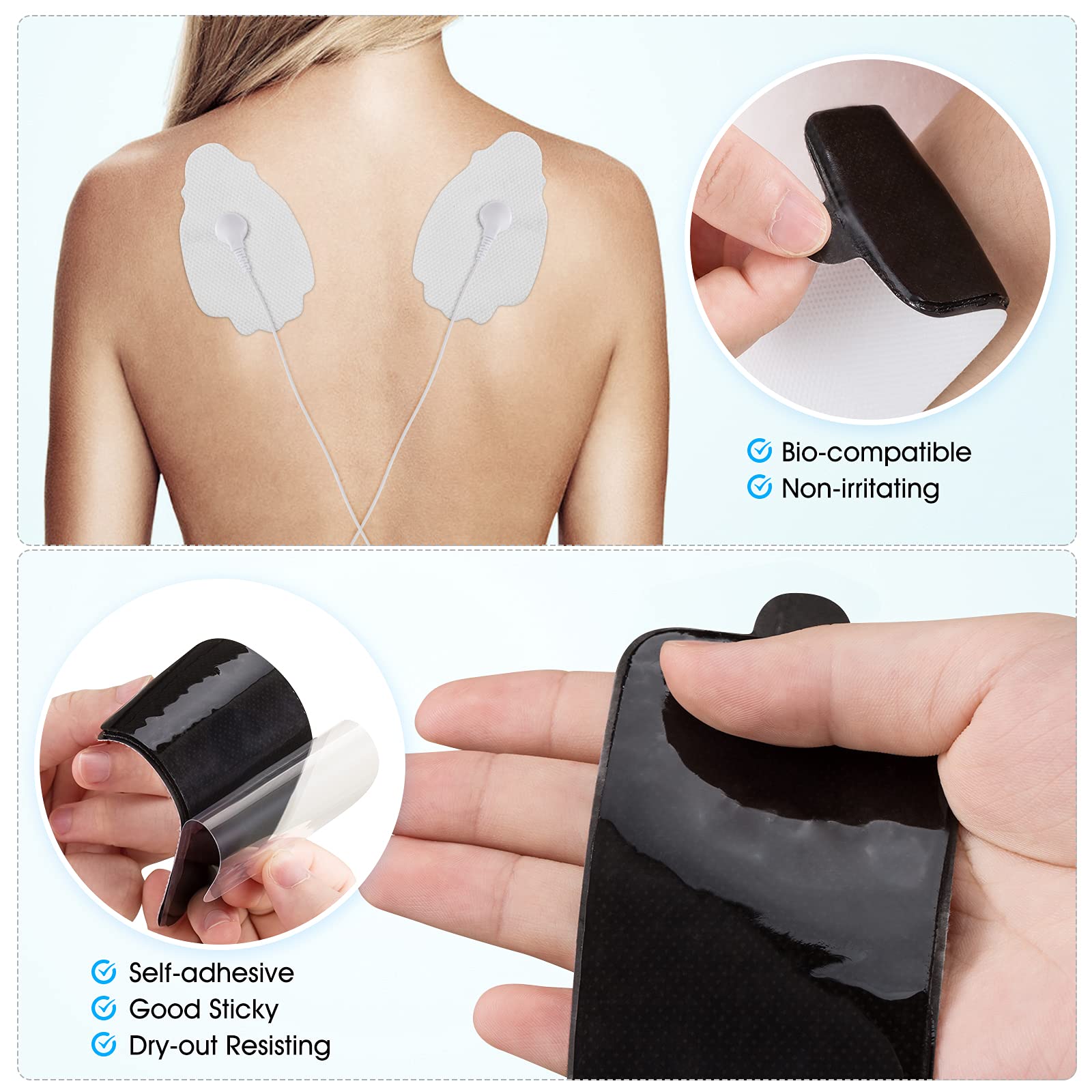 LiteTour 20 Pieces TENS Unit Replacement Pads - Universal 3.5mm Snap-on TENS Electrode Pads High Conductivity, Reusable Electrodes Pads for TENS Massager and Muscle Stimulation