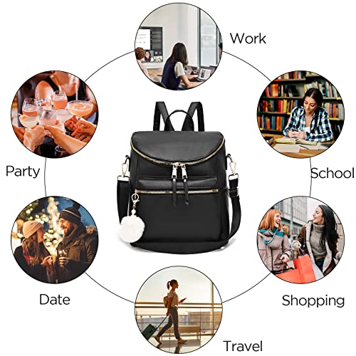 I IHAYNER Women Backpack Purse Fashion Leather Large Designer Travel Bag Ladies Shoulder Bags with Pompom Backpack for College Work, Black