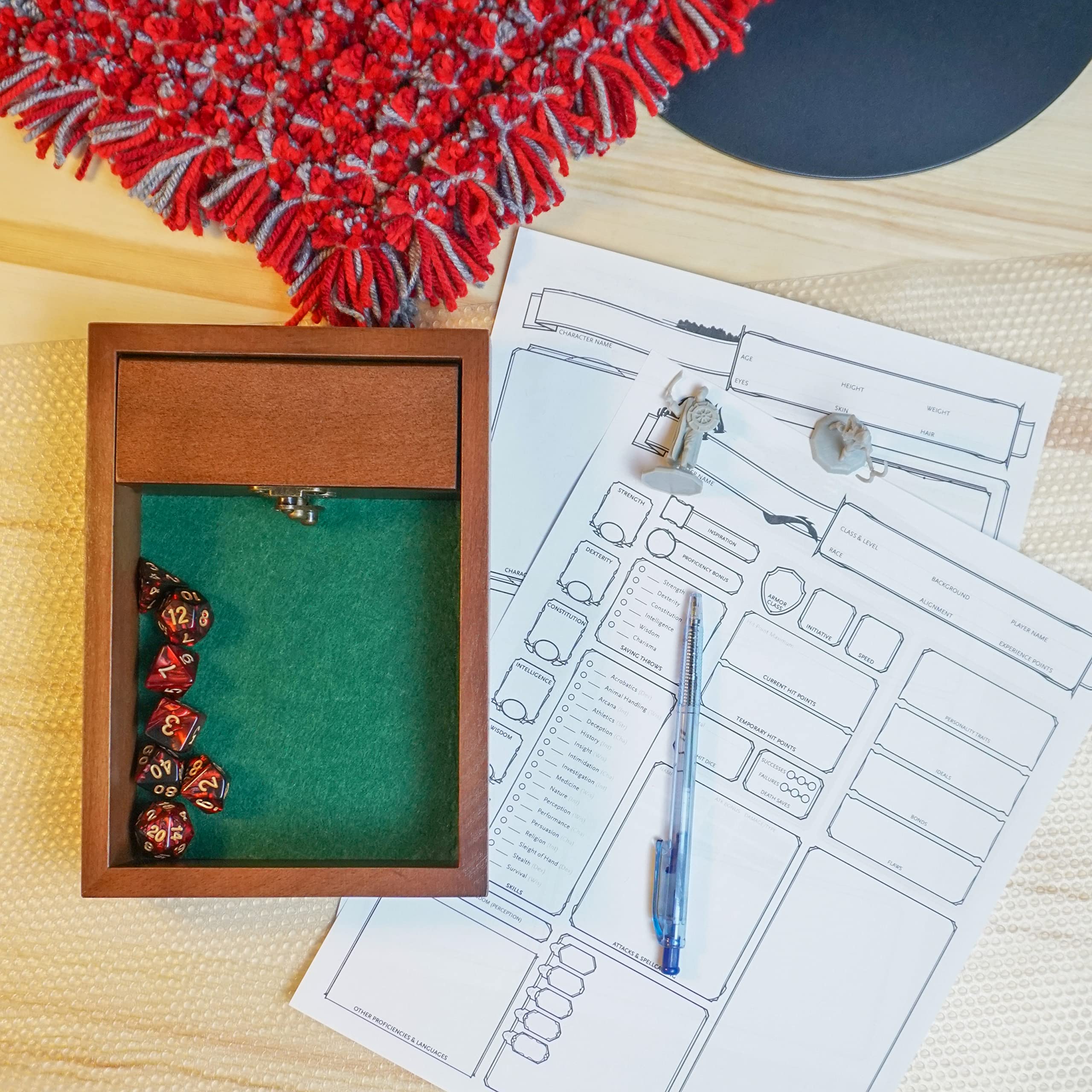 Wooden D&D Dice Rolling Tray with Dice Storage Vault | Metal Latch Secures Lid for Travel | Perfect DND Gift for DM | Great for Tabletop Games Like Dungeons and Dragons 5e, Pathfinder