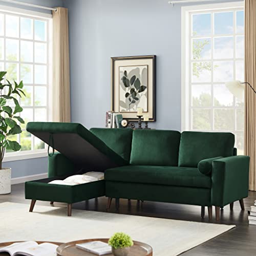 Eafurn Reversible Corner Sectional Sofa Pull Out Bed with Storage Chaise Lounge (Left & Right), 3 Seater Velvet Upholstered Convertible Sleeper Couch Bed, L Shaped Pullout Sofa&Couch for Living Room