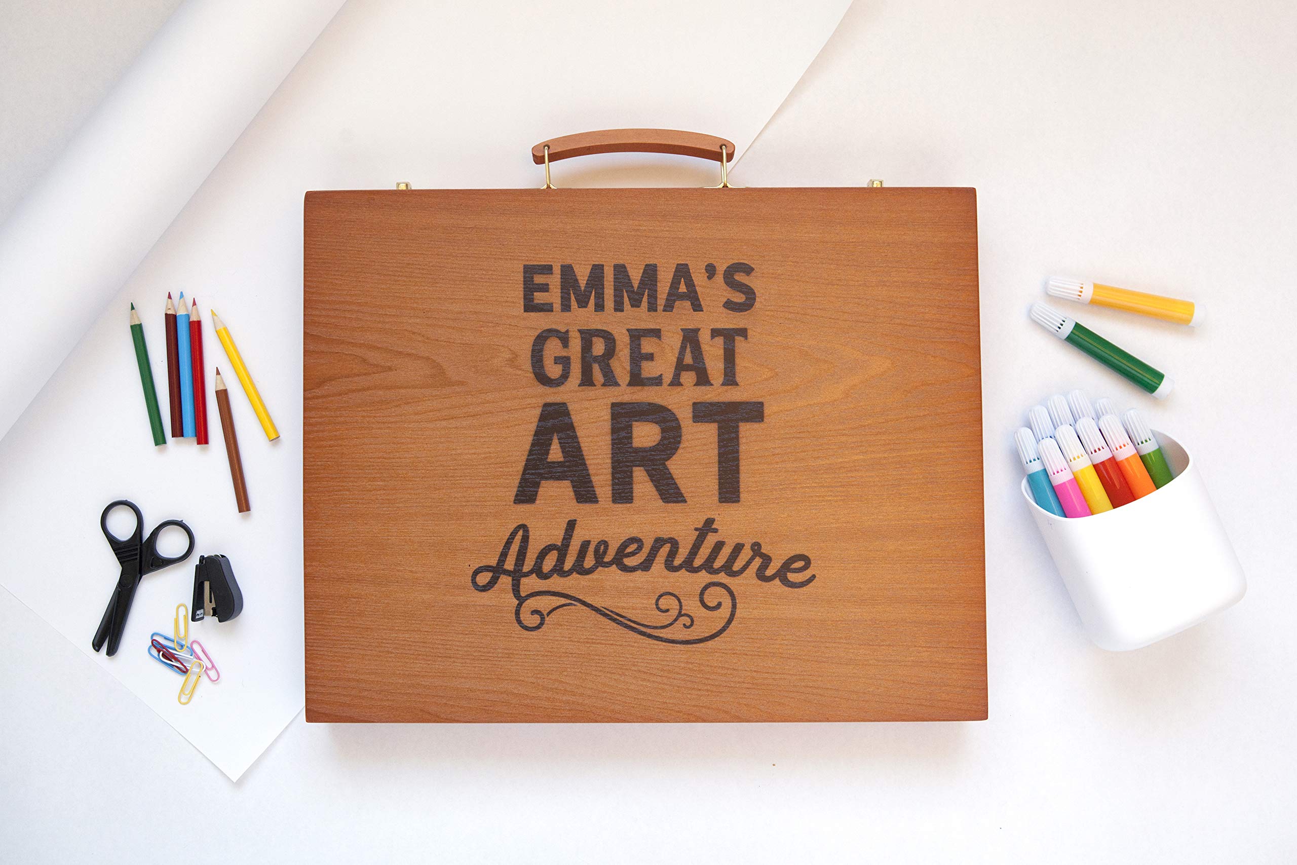 Qualtry Painting, Drawing & Art Supplies with Personalized Wooden Art Case for Kids 6-8 and 9-12 (Adventure Design) - Art Set, Paint Set, and Drawing Pencils Set for Boys and Girls