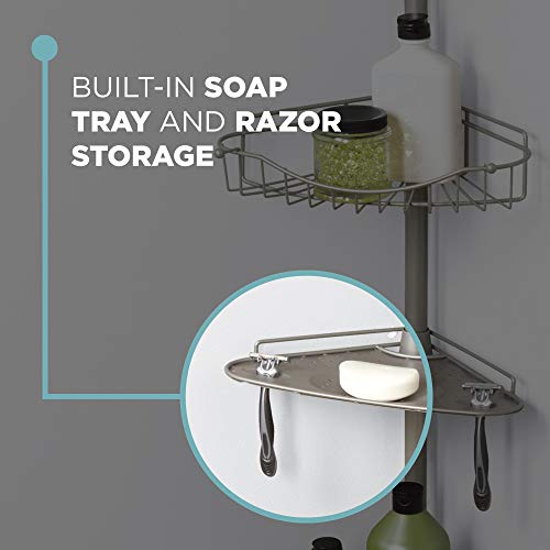 Zenna Home, Satin Nickel Tension Corner Pole Caddy