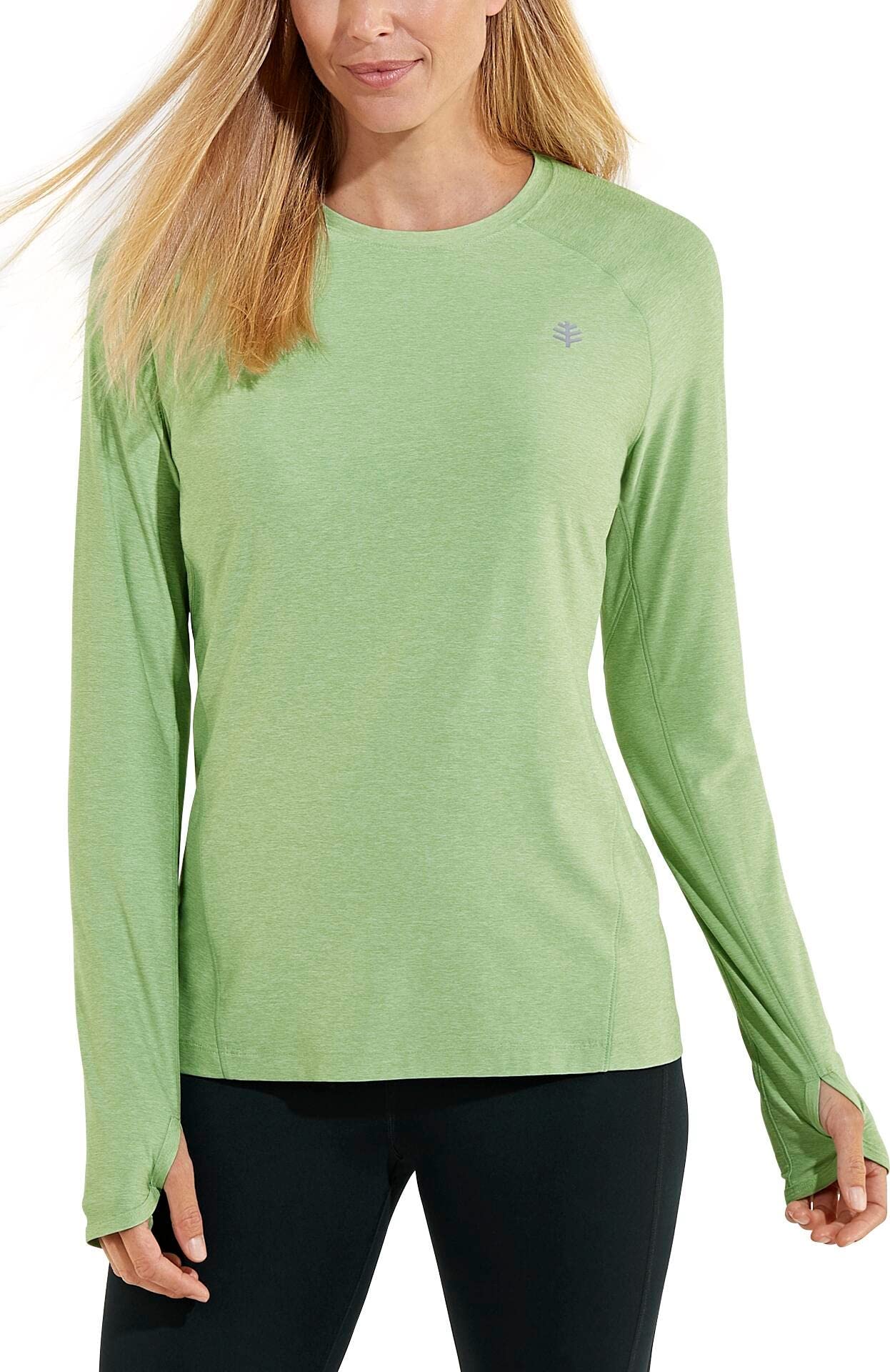 Coolibar UPF 50+ Women's Devi Long Sleeve Fitness T-Shirt - Sun Protective (Large- Spring Green Heather)