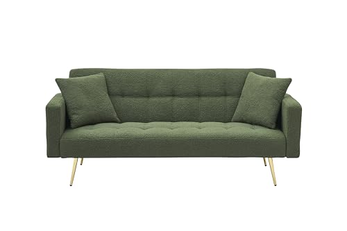 Eafurn Teddy Fleece Upholstered Folding Futon Sofa Bed Convertible Sleeper Couch with 3 Adjustable Backrest, Recliner Loveseat Lounge Sofabed Daybed with Golden Metal Legs for Living Room Office