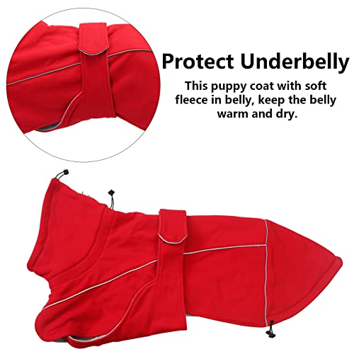 Greyhound Lurcher Winter Coat, Whippet Warm Coat with Fleece, Water Resistant Dog Jacket with Adjustable Bands and Zipper Harness Hole - Red - XSmall