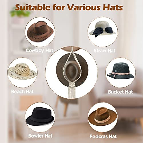 Mayamila Hat Racks Hat Hangers for Wall, Bohemian Hat Organizer for Wall Hanging Hat Display, Hand Weaving Boho Hat Rack Decorative Cowboy Women Hat Holder for Wide Brim Bowler Fedoras Caps