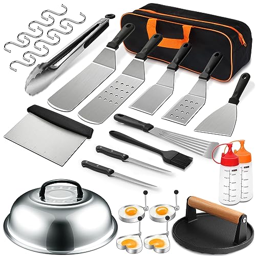 Griddle Accessories Set of 30, Flat Top Grill Accessories Set for Blackstone and Camp Chef, Grill Spatula Set with Enlarged Spatulas, Basting Cover, Scraper for Outdoor BBQ
