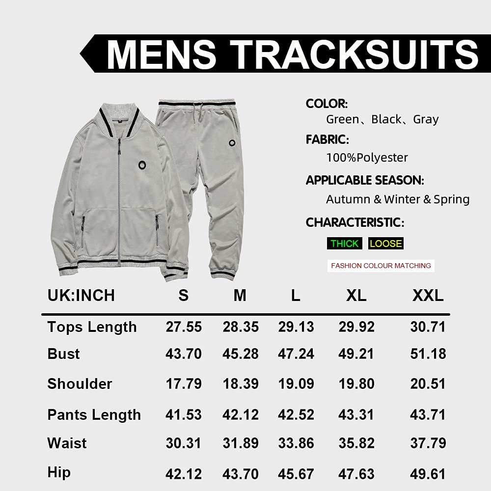 CALUOMATT Men's Casual Tracksuit Long Sleeve Full Zip Running Jogging Sweatsuit Athletic Sports Set, Gray-L