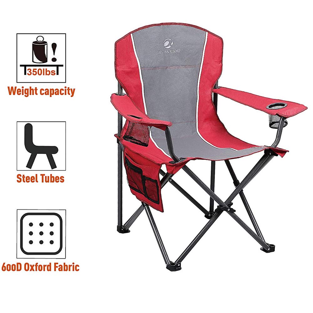Camping World Outdoor Portable Folding Oversized Camping Chair with Arm, Cup Holder - Steel Frame Support 350 LBS Blue/Gray