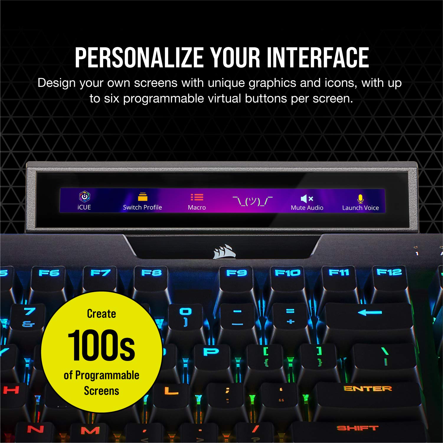 Corsair iCUE Nexus Companion Touch Screen β 5β Diagonal Screen β 6 Programmable Virtual Macro Buttons + K100 RGB Optical-Mechanical Gaming Keyboard - Corsair OPX RGB Optical-Mechanical Keyswitches
